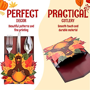 JOYIN 18PCS Thanksgiving Cutlery Holders Set, Thanksgiving Turkey Utensil Décor, Autumn Fall Harvest Party Supplies, ThankYou Cards,Table Decoration, Thanksgiving Party Favors,Thanksgiving Decorations