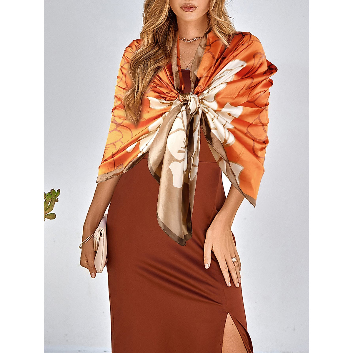 Bestshe Womens Silk Like Large Scarf Floral Satin Long Neck Scarf Lightweight Shawl Wrap with Gift Packed