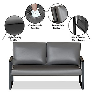 Lamerge Mid-Century Modern Leather Loveseat, 2-seat Loveseat Sofa Couch,Living Room Loveseat Metal Armchair Accent Chair,Upholstered Sofas for Small Space,Bedroom, Apartment,Easy-Assembly, Grey