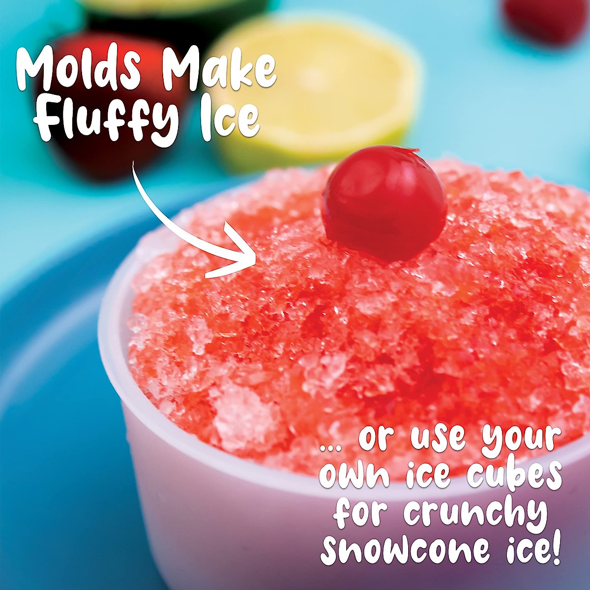 Hawaiian Shaved Ice Snow Cone and Shaved Ice Machine with Blade Adjustment Knob and 5 Reusable Plastic Ice Cups Bundled with 3 Flavor Quart Pack of Cherry, Grape, and Blue Raspberry