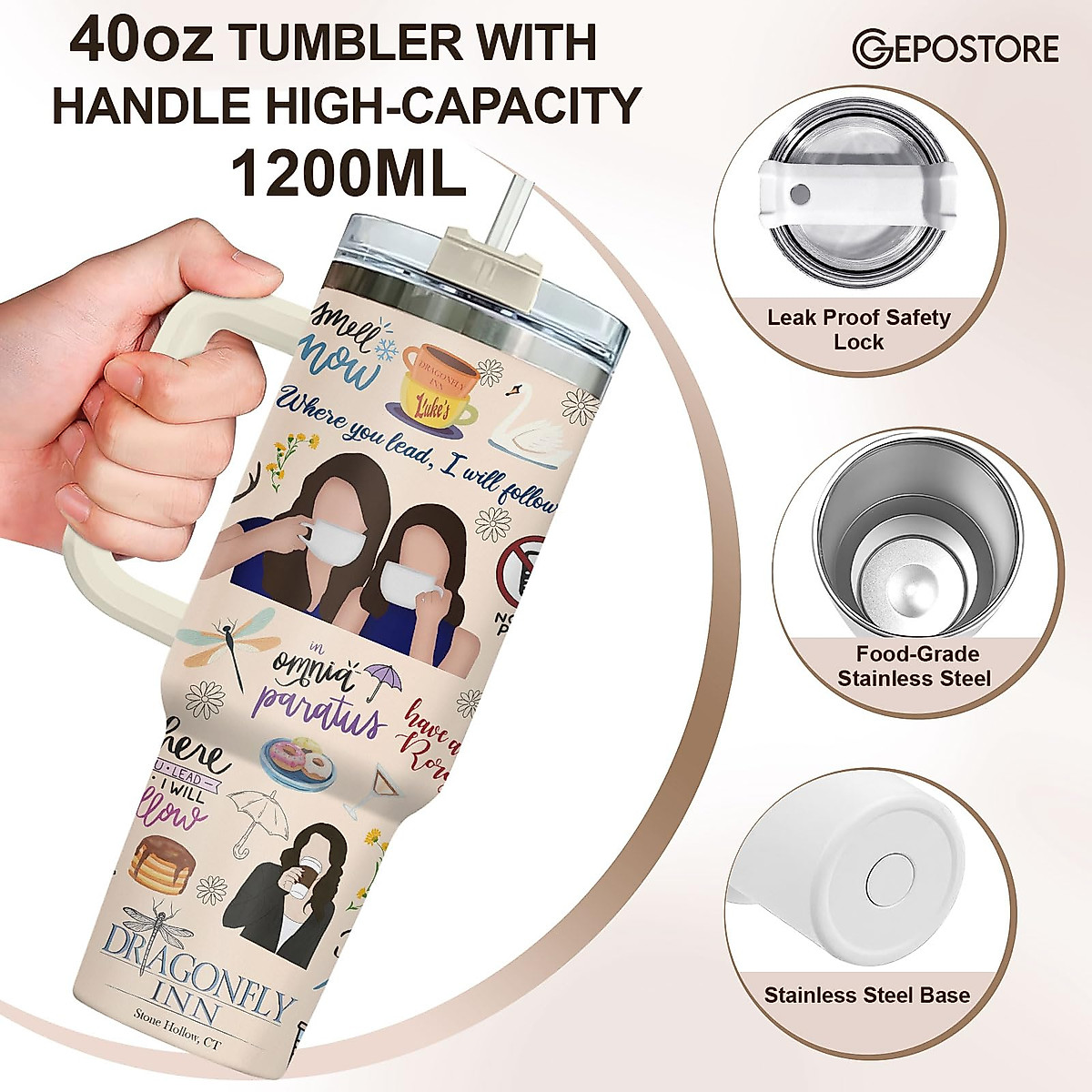 GEPOSTORE TV Show Tumbler 40oz Stainless Steel Tumbler with Handle, Stars Coffee Travel Cup, Birthday Gifts for Movie Lover