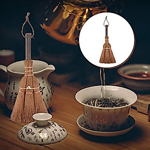 YARDWE Mini Palm Broom Natural Whisk Sweeping Hand Handle Broom Small Tea Ceremony Broom Desk Cleaning Brush for Dining Room Tables Countertop Brown 2