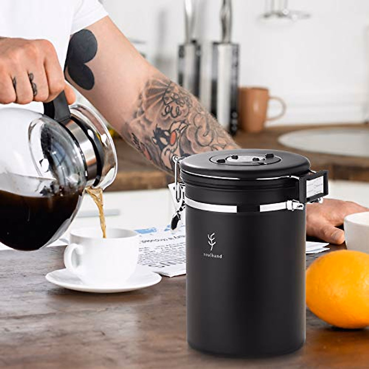 Soulhand Coffee Canister, Stainless Steel Airtight Coffee Storage Container with Scoop, Date Tracker and Information Card, Coffee Canister Coffee Accessories for Beans, Sugar and Tea-22oz/660g(Black)