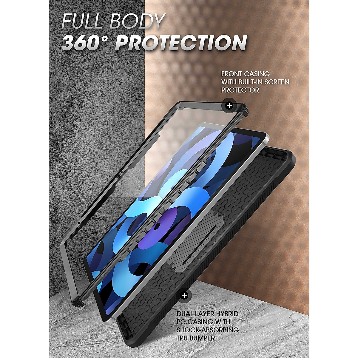 SUPCASE for iPad 10th Generation Case with Screen Protector (Unicorn Beetle Pro), [Built-in Stand & Pencil Holder] Heavy Duty Rugged Protective Case for iPad 10th Gen 10.9 Inch (2022), Black