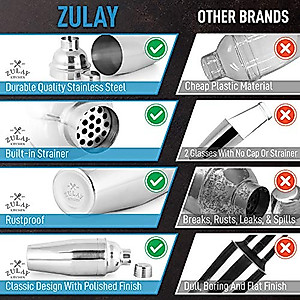 Zulay (24oz) Cocktail Shaker - 18/8 Stainless Steel Martini Shaker With Built-in Strainer - Professional Grade Martini Shaker and Strainer For Bartending & Homebars (Silver)