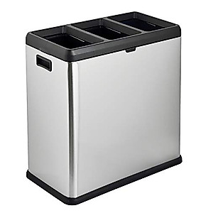 Step N' Sort 16 Gal, 3 Compartment Open Top Trash and Recycling Bin, Silver (OPN603)