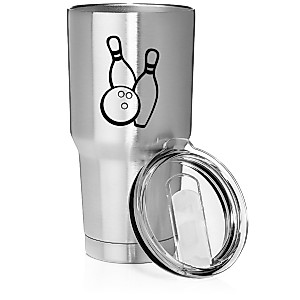 Smooth Body Tumbler Stainless Steel Vacuum Insulated Travel Mug Cup Gift Bowling Ball and Pins (30 oz, Stainless Steel)