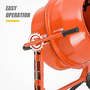 TABU Electric Cement Mixer, 5.0 Cu Ft Portable Concrete Mixer, Mortar Mixing for Stucco/Seeds, Freestanding Cement Mixing Tools with Wheels for Stucco