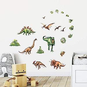 DECOWALL DS-8034 Watercolour Dinosaur Kids Wall Stickers Wall Decals Peel and Stick Removable Wall Stickers for Kids Nursery Bedroom Living Room (Small) d?cor