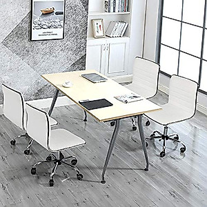Yaheetech Adjustable Task Chair PU Leather Low Back Ribbed Armless Swivel Desk Chair Office Chair Wheels White, Set of 2