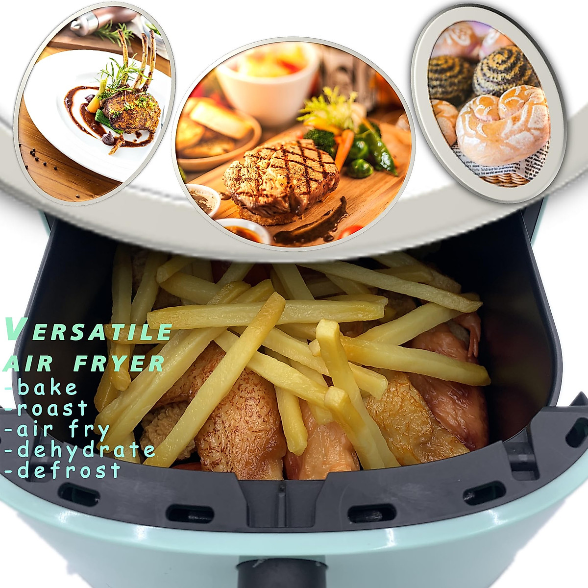 MORE TASTE Mini Air Fryer 2.7QT/3L Small Size Compact for 1-2 People Vortex Air Fry, Broil, Bake, Roasts, Reheats, Dehydrates for Quick Easy Meals, 1500W (Small, Green)