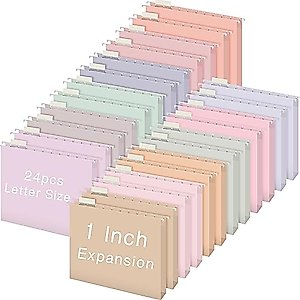 Yaomiao 24 Pack Hanging File Folders Letter Size Expanding File Folders with 1 Inch Expansion Hanging File Folders for Filing Needs(Bright Color)