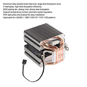 CPU Cooling Radiator Fan, Heat Dissipation CPU Cooling Fan Heat Sink Air Cooler with Copper 4 Heat Pipes for LGA 2011 1366 11501151 1155 1156