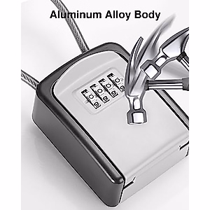 Puroma Lock Box, Key Lock Box Wall Mount Combination Lockbox, Portable Waterproof Key Storage Lockbox with Removable Cable Handle for Apartment Realtor's House Keys, Warehouse Spare Key (1 Pack, Grey)