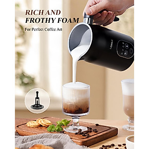 KIDISLE Electric Milk Frother, 4 In 1 Milk Frother and Steamer With Temperature Control, Automatic Warm and Cold Foam Maker for Coffee, Latte, Hot Chocolate, Cappuccinos, Macchiato, Black