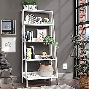 Madesa 5-Tier Ladder Shelf with Storage Space, Free Standing Bookshelf, Wood, 15" D x 24" W x 55" H – White
