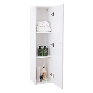 Basicwise Modern Long Bathroom Wall Mounted Cabinet, White,