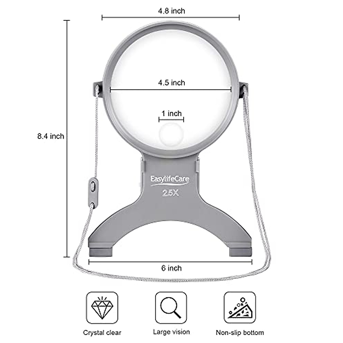 EasyLifeCare Hands Free Chest Rest LED Magnifier - Neck Wear Visual Aid Illuminated Magnifying Glass for Low Vision & Visually Impaired Seniors - Portable - Gifts for Mom, Dad, Grandmother, Women, Men