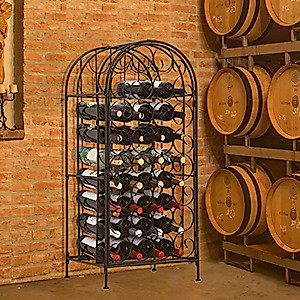 HOMCOM 35 Bottle Wrought Iron Wine Rack Jail with Lock - Black