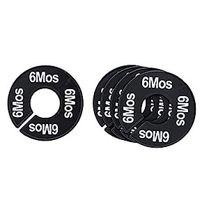 NAHANCO CBWKIT6 Black Round Clothing Size Divider with White Print for Baby/Kid Sizes, 3Mos – 4T, Kit of 50 (10 Sizes of 5 Each)
