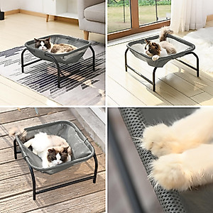 JUNSPOW Cat Bed [Designed for Big Cats] Cat Hammock Dog Bed Pet Square Hammock Bed Free-Standing Kitty Sleeping Couch Pet Supplies Whole Wash Stable Detachable Easy Assembly Indoor Outdoor