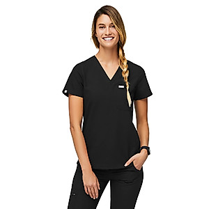 FIGS Catarina One-Pocket Scrub Top for Women — Black, S
