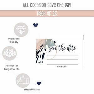 Paper Clever Party Modern Save the Date with Envelopes, All Occasion Cards for Wedding Invitations, Birthday, Graduation, Blue and Pink, 3.5x5, 25 Pack