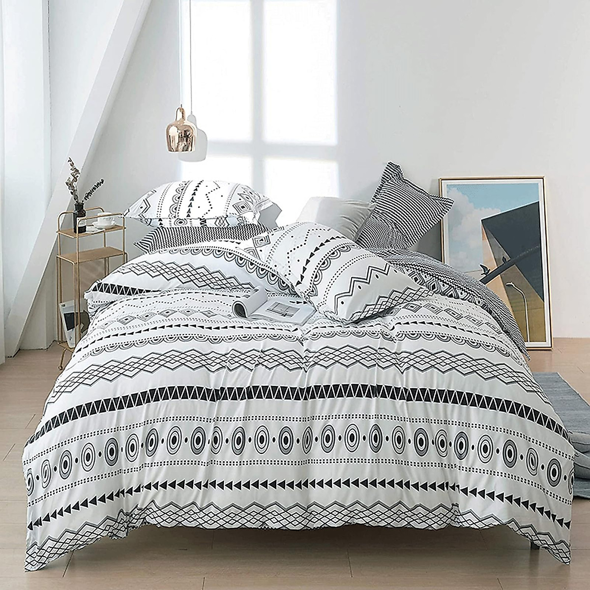 BUniq Duvet Cover Set King/Twin/Full/Queen Size, 3 Pieces (1 Duvet Cover + 2 Pillow Cases), Ultra Soft Washed Microfiber, Textured Duvet Cover with Zipper Closure, Four Corner Ties (Full,006)