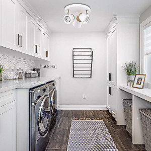 TeHenoo White Ceiling Light Fixtures 3-Light,Natural Wood Finish,Directional Spotlights, GU10 Socket Track Lighting for Hallway, bedrooms, Foyer, Kitchen, Living Room