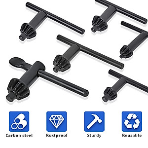 Worldity 6 Sizes Drill Chuck Key Wrench, Heavy Duty Carbon Steel Replacement Drill Press Chuck Key for Drill Clamping Tool (Chuck Diameter: 5/32" 1/4" / 3/8" / 1/2" / 5/8" 3/4")