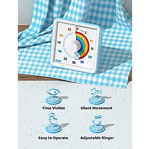 LIORQUE 60 Minute Visual Timer for Kids, Visual Countdown Timer for Classroom Office Kitchen with 'Rainbow' Pattern Design, Pomodoro Timer with Silent Operation (Batteries Included)
