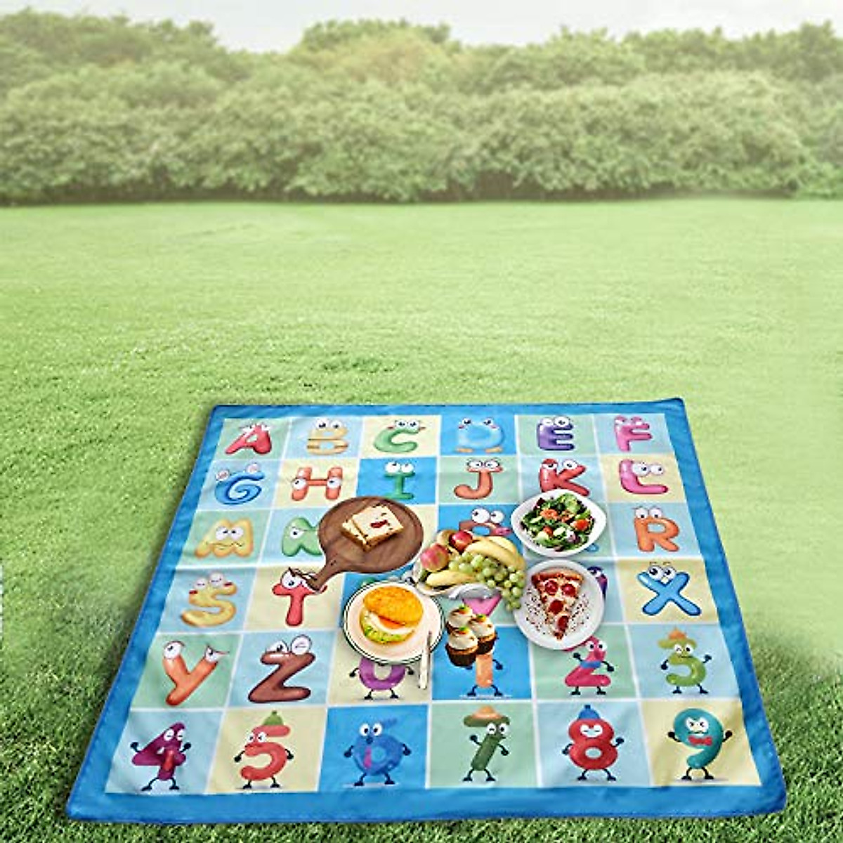 51" Multi-Purpose Waterproof Baby Splat Mat for Under High Chiar, Portable Play Mat for Toddler, Non-Slip Floor Splash Mat and Table Cloth (Cute Letter)