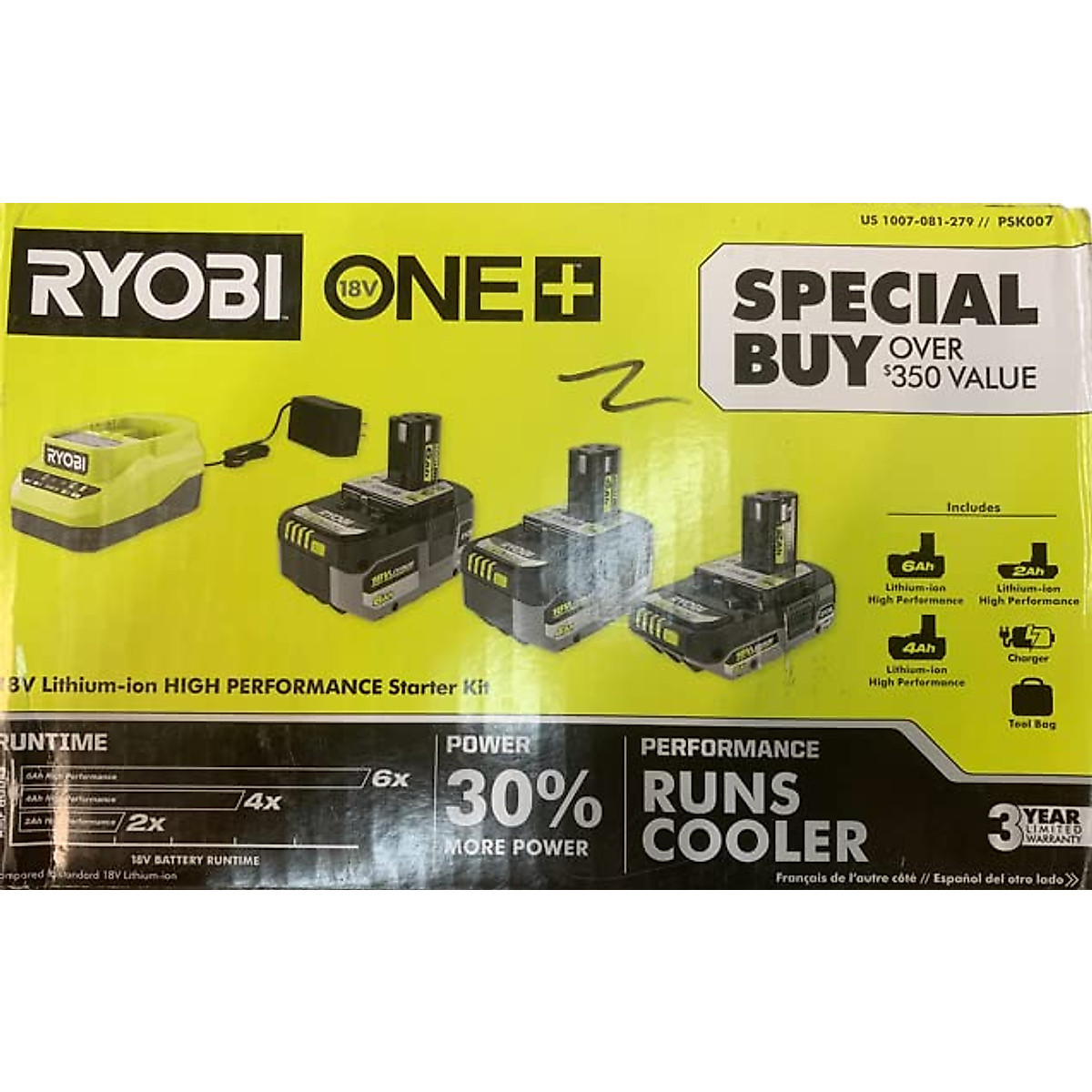 RYOBI ONE+ 18V Lithium-Ion HIGH Performance Starter Kit with 2.0 Ah Battery, 4.0 Ah Battery, 6.0 Ah Battery, Charger, and Bag