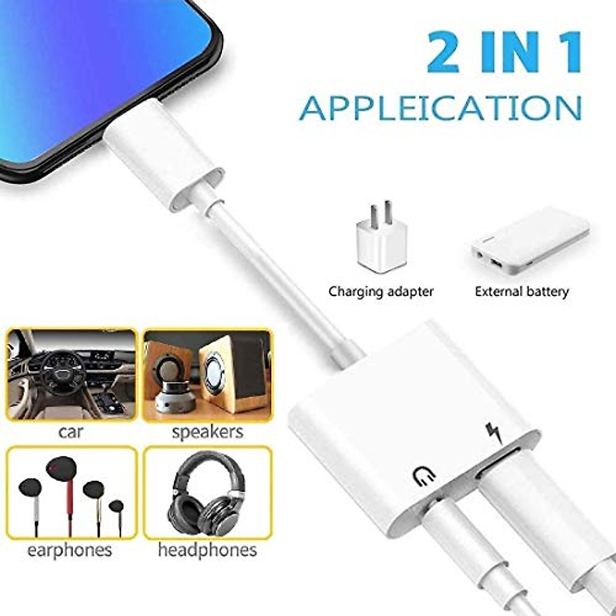 [Apple MFi Certified] 2 Pack Lightning to 3.5mm Headphones Jack Adapter for iPhone, 2 in 1 Charger +Aux Audio Splitter Dongle Adapter for iPhone 13/12/SE/11/Xs/XR/X/8 7 Support All iOS &Volume Control