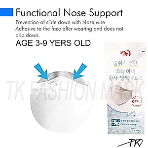 (Pack of 30) Evergreen Clean Top Premium 3D Disposable White Kids KF-94 Face Mask, Age 3-9 Old, 3-Layer Filters, Protective, Dust Mask, Individual Packs, Made in Korea.