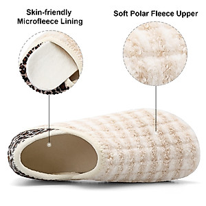 XIHALOOK Cozy Fuzzy Slippers for Women Men Non-slip House Shoes Lightweight Beige Stripe, 7-7.5 Women/5.5-6 Men