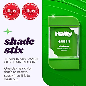 Hally Hair Temporary Hair Color, Shade Stix (Green) - 12 ml Washable Hair Chalk for Kids, Teens & Adults - One Day Pop of Color Hair Dye for Festivals, Sporting Events & Parties, All Hair Types