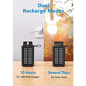 Solar Power Bank, Solar Charger, 25000mAh Portable Charger External Battery Pack with Dual DC 5V USB-A Outputs Ports Compatible with iPhone, Samsung Galaxy, Bright LED Flashlight Perfect for Camping
