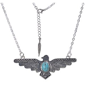 ViciBeads Necklace, Big and Bold 3"+ Southwestern Thunderbird with Turquoise Magnesite Antique Silver Colored (Not tarnished) Pendant with Chain 23"+GIFT BAG