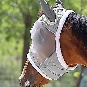 Harrison Howard Horse Fly Mask UV Protective Fine Mesh with Extra Wool Soft Touch on Skin Moonlight Silver S