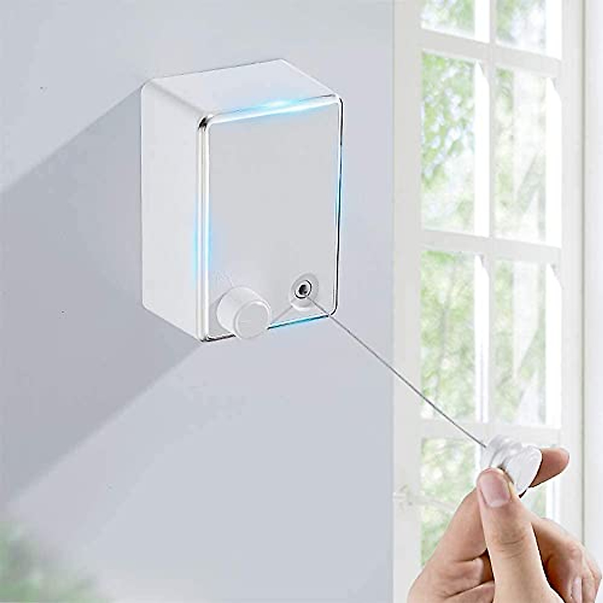 FFUWERG Retractable Clothesline Laundry Line Outdoor Indoor Cord Portable Travel Wall Mounted Space-Saver Single Rope String Clothes Drying Rack for Balcony Bathroom White