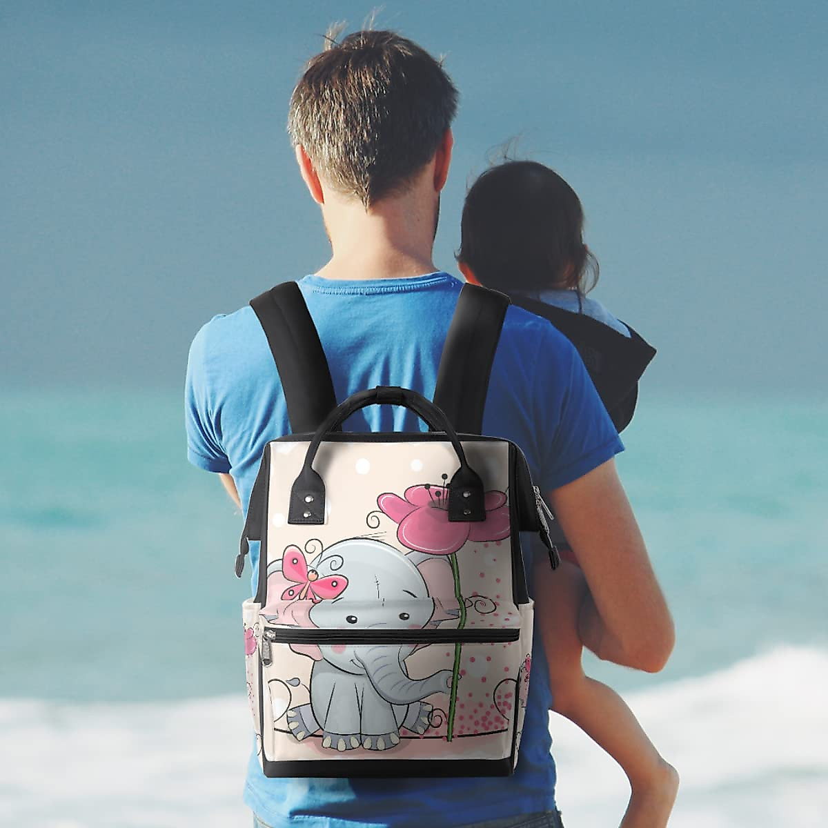 Lovely Elephant Butterfly Flower Diaper Bag Backpack Multi-Function Organizer Large Capacity Waterproof Nappy Bags for Mom Dad Women Men