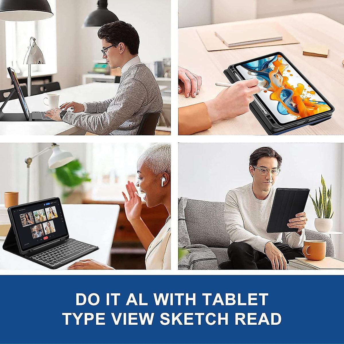 YEHOBU Galaxy Tab S8+/S7 FE 2021/S7 Plus 2020 Case, Detachable Bluetooth Backlit 12.4" Keyboard Protective Cover with S Pen Holder, Black(Tab Not Included)