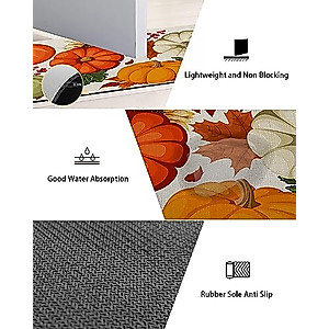 Bath Mat for Bathroom Non Slip Thanksgiving Pumpkin Sunflower Maple Leaves Autumn Diatomaceous Earth Bath Mats Highly Absorbent Door Mat Diatom Mud Washable Bathroom Mat for Tub Shower 18x30 Inch