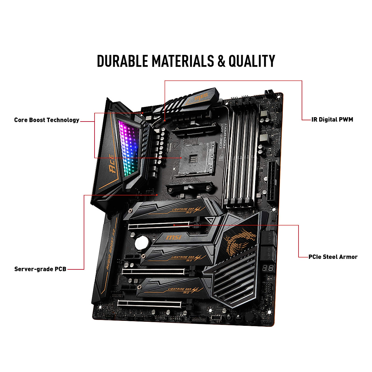 MSI MEG X570 ACE Motherboard (AMD AM4, DDR4, PCIe 4.0, SATA 6Gb/s, M.2, USB 3.2 Gen 2, AX Wi-Fi 6, 2.5G LAN, ATX)