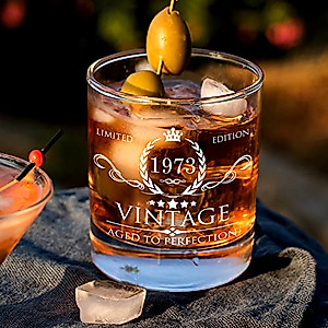 50th Birthday Gifts for Men Whiskey Glass Set - 50th Birthday Decorations, Party Supplies - 50 Year Anniversary, Bday Gifts Ideas for Him, Dad, Husband, Friends - Wood Box & Whiskey Stones & Coaster