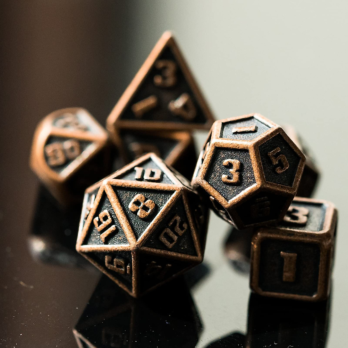 UDIXI 10mm Mini Metal DND Dice Set, 7-Die Small Metal Dice Portable Tiny Polyhedral RPG Dice for D&D Dungeons and Dragons Role Playing Games (Copper)