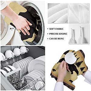 Hokiten Kitchen Towel Set, Black Bear Forest Silhouettes Fast Drying Microfiber Kitchen Towels Dish Cloths, Tea Towels/Bar Towels/Hand Towels Vintage Farm Backdrop (Set of 2, 18x28 Inch)