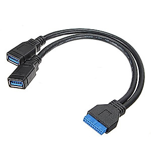 chenyang USB 3.0 Front Panel Header 19/20Pin 1 Male to 2 USB 3.0 Female Y Splitter Mainboard Header Port Extension Cable Adapter 20CM