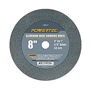 POWERTEC 15517 Bench and Pedestal Grinding Wheels, 8 Inch x 1 Inch, 5/8 Arbor, 60 Grit, Aluminum Oxide Bench Grinder Wheel for Bench Grinder, 1 Pack